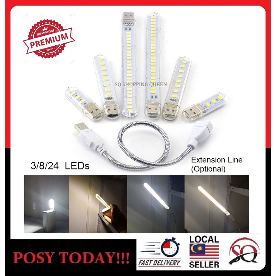 ♕LOCAL STOCK♕ Portable USB LED Night Light 3LED / 8LED / 24LED / Extention USB Keychain 5V Desk ...
