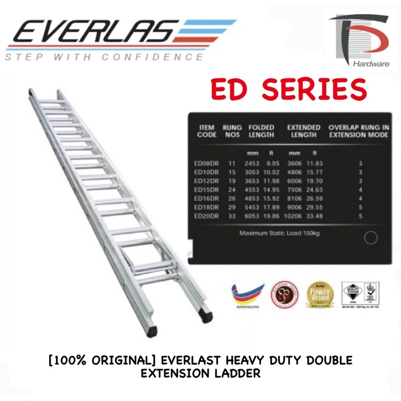 [100% ORIGINAL] EVERLAST HEAVY DUTY DOUBLE EXTENSION LADDER | Shopee ...