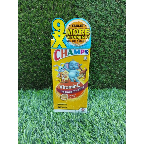 CHAMPS VITAMIN C 250MG PLUS ZINC EFFERVESCENT TABLET 30'S [ ORANGE ...