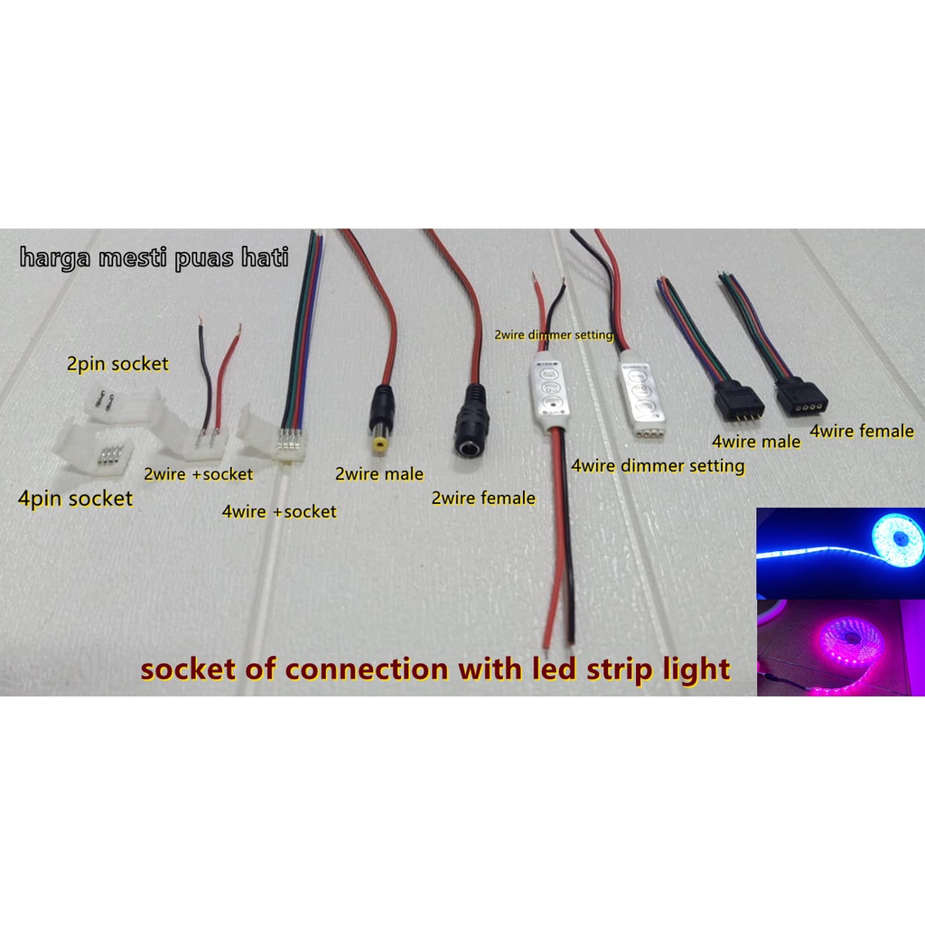 4Pin 2pin SOCKET CLIP Lampu Led Strip Connect Wayar RGB Led tape Light ...