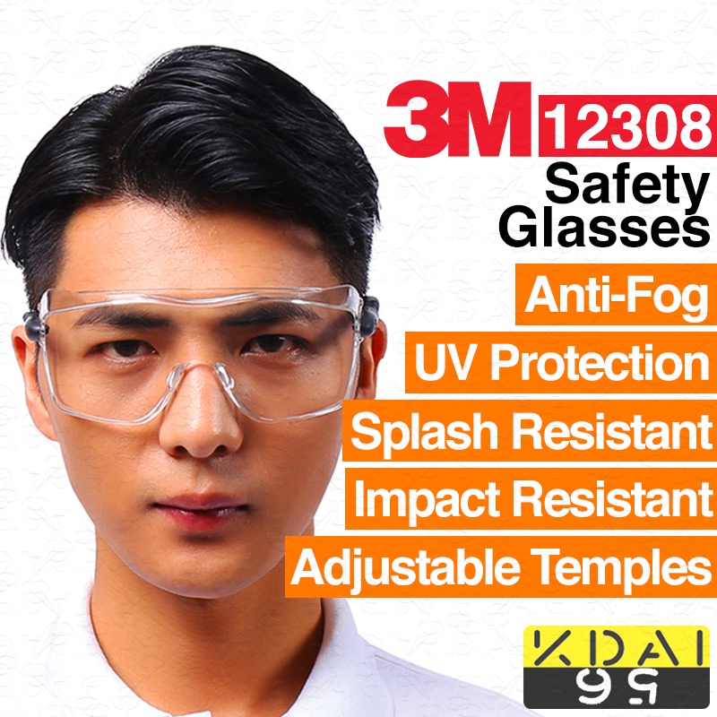3M 12308 Safety Goggles anti fog can with spectacular cermin mata ...