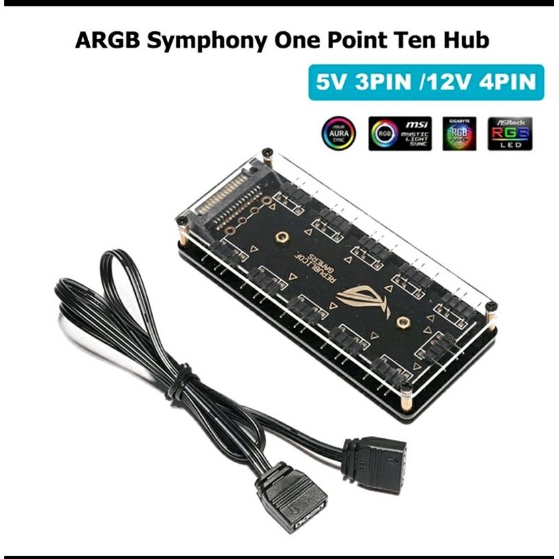 10 Ports RGB Fan HUB 5V 3PIN ARGB/12V 4Pin RGB Extension Splitter ...