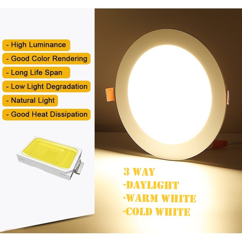 VFS LED 3 WAY Panel Light Downlight Round/Square Recessed Type ...
