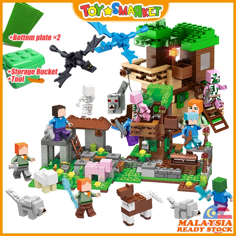 Minecraft Building Blocks 2 In 1 Set Battle Village Tree House Lot ...