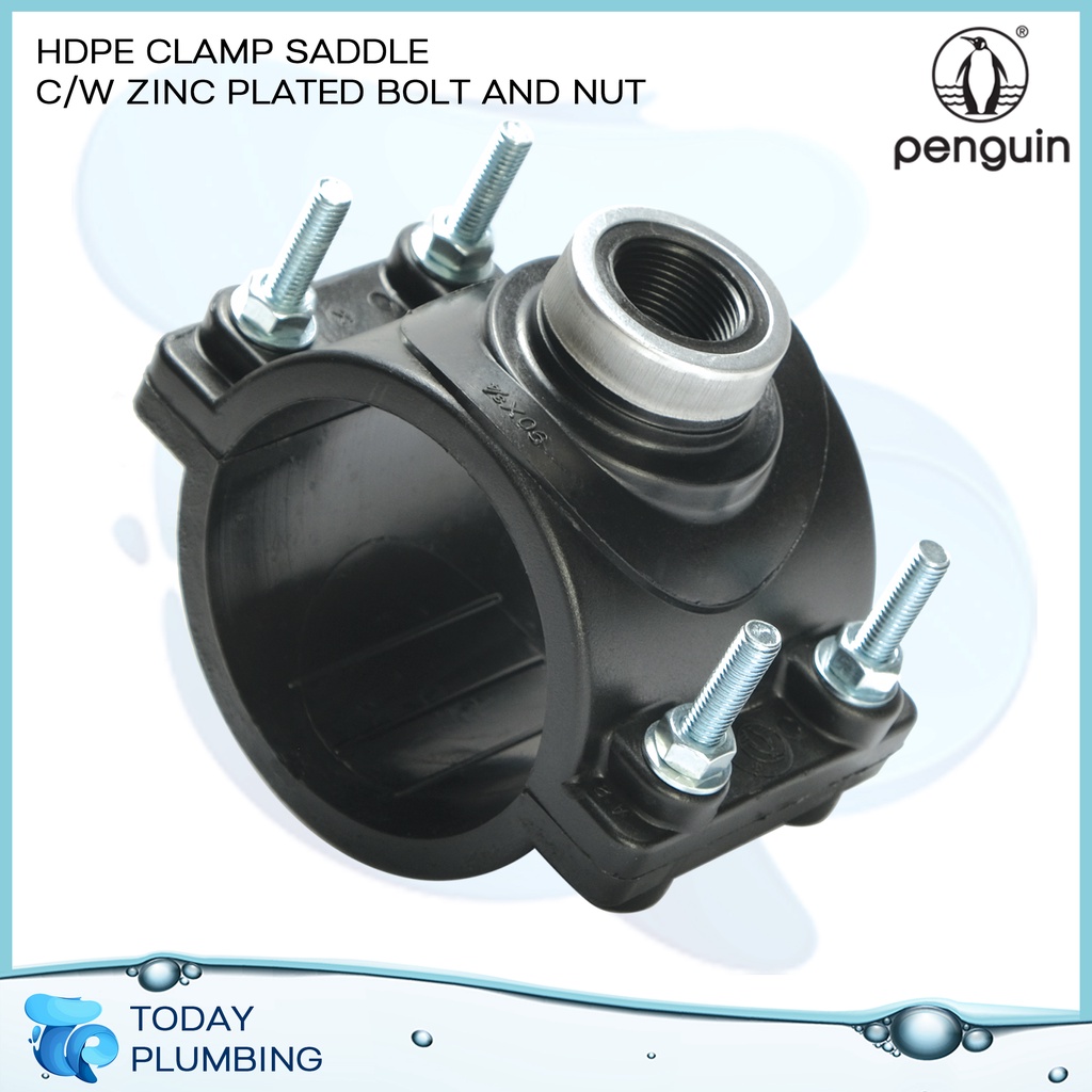 Penguin Brand HDPE Poly Clamp Saddle c/w Zinc Plated Bolts & Nuts [Compression fitting) | Shopee ...