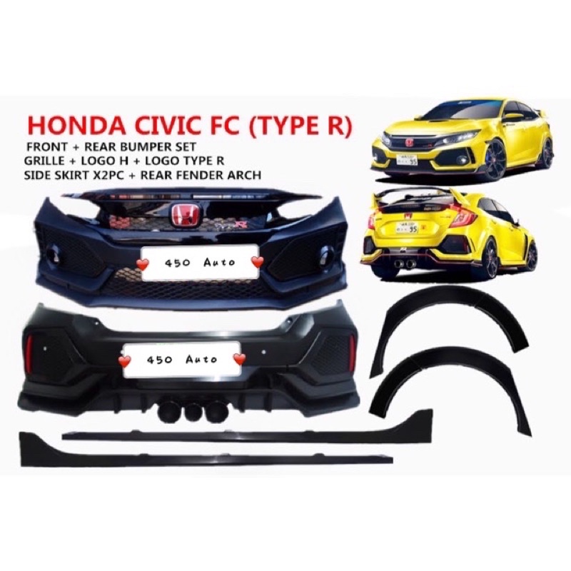 CIVIC FC TYPE R bodykit body kit bumper x2 + grille TYPe-R | Shopee ...