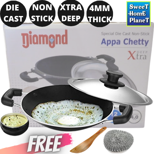 DIAMOND XTRA DEEP Die Cast Non-Stick Appachatty Appam Pan 22cm Aappa ...