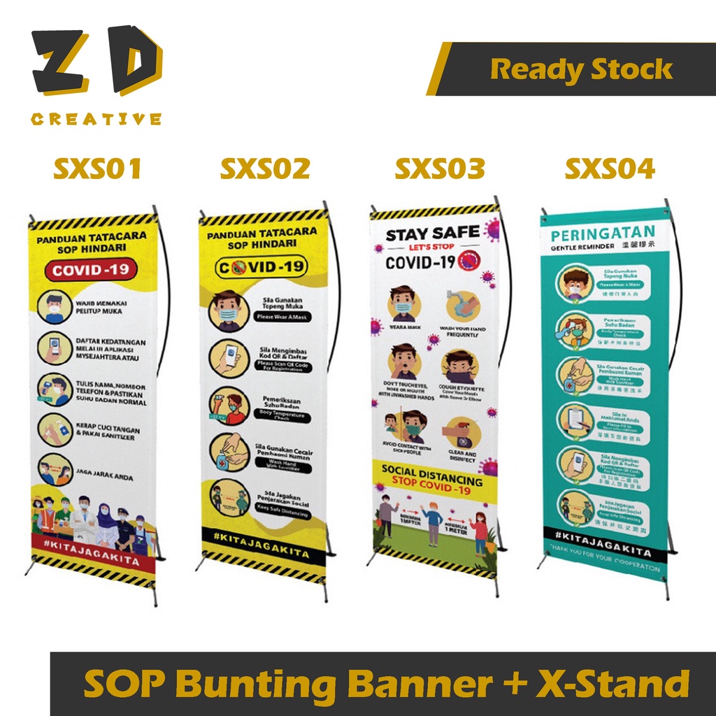 COVID -19 SOP Bunting Banner with X Stand (Size 2ft x 6ft) | Shopee ...