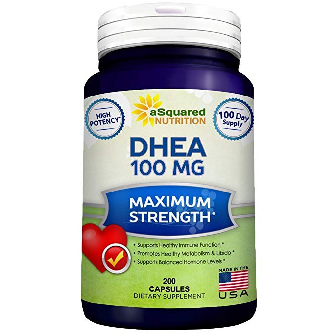aSquared Pure DHEA 100mg Max Strength 200 Capsules Balanced Hormone ...