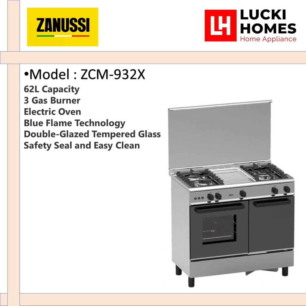 Zanussi 3 Gas Burners Free-Standing Gas Cooker ZCM-932X With 62L ...