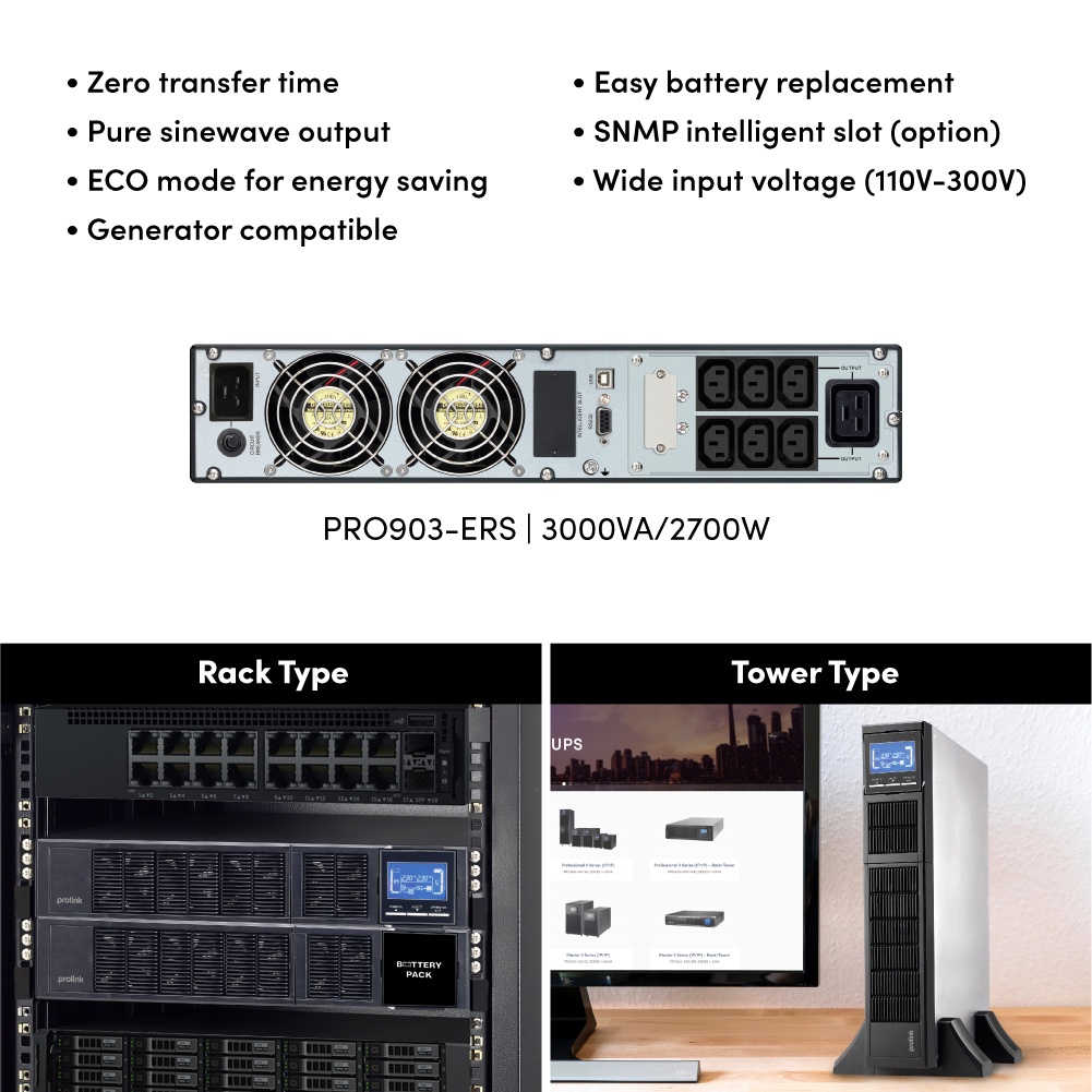 Prolink 3KVA/2700W Pure Sine Wave | Rackmount Online Smart UPS with AVR ...