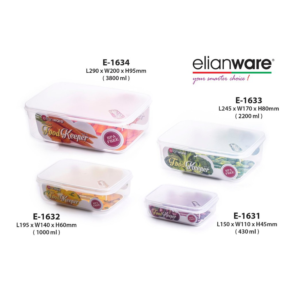 Elianware E-1631/E-1632/E-1633/E-1634 Rectangular Transparent Clear BPA ...