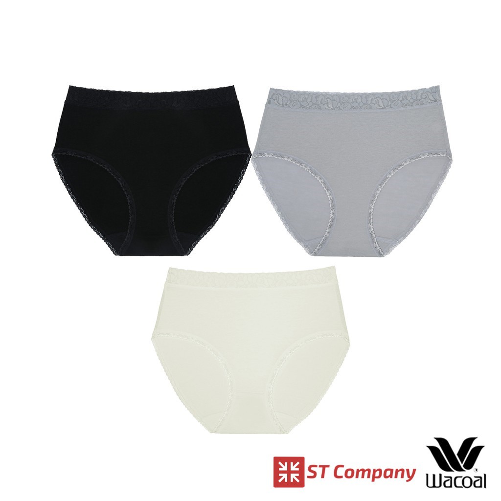 Wacoal Half Panty Black-Gray-Cream 3 Pieces Model WU3560 Cotton (Cotton ...