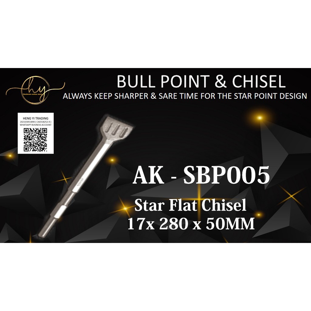 AKODA BULL POINT & CHISEL Star Flat Chisel 17 x 280 x 50mm AK - SBP005 ...