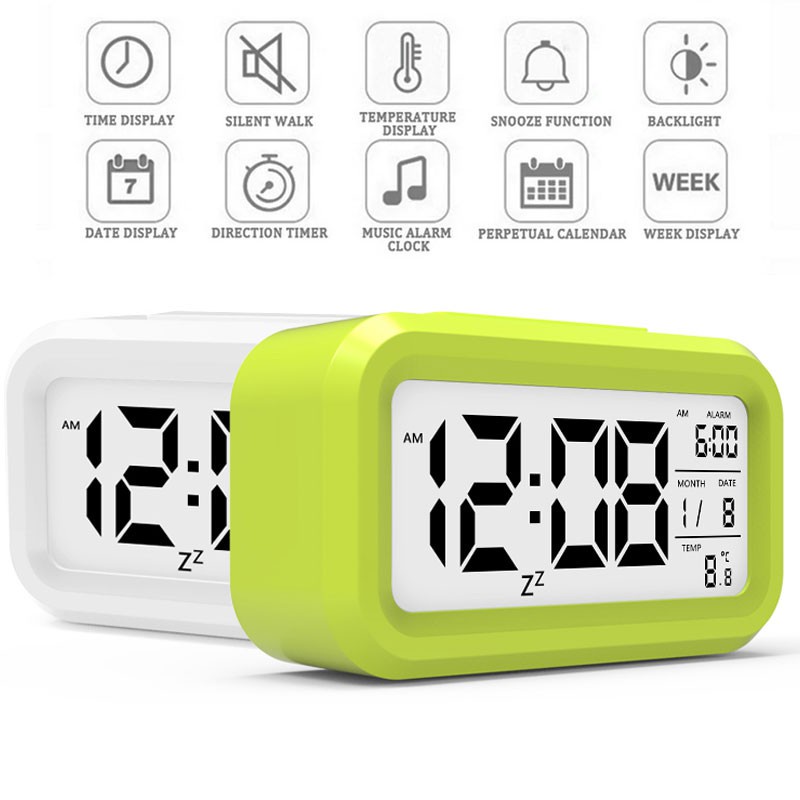 LED Alarm Clock Smart Digital Temperature Snooze LCD Mute Backlight Screen Jam Meja Desk Data ...