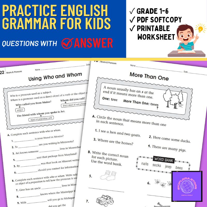 [SS34] English Grammar Exercises Practice Grammar for Students Grade 1 ...