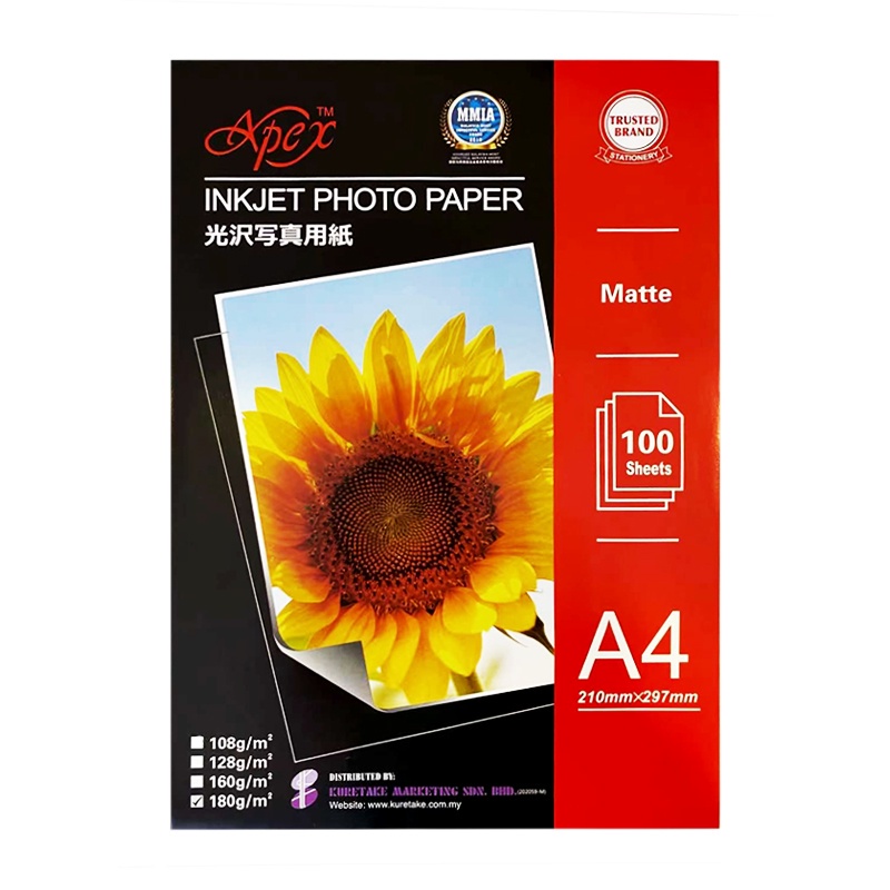 Apex Inkjet MATTE Photo Paper 210mm x 297mm A4 180G 100 Sheets | Shopee Malaysia