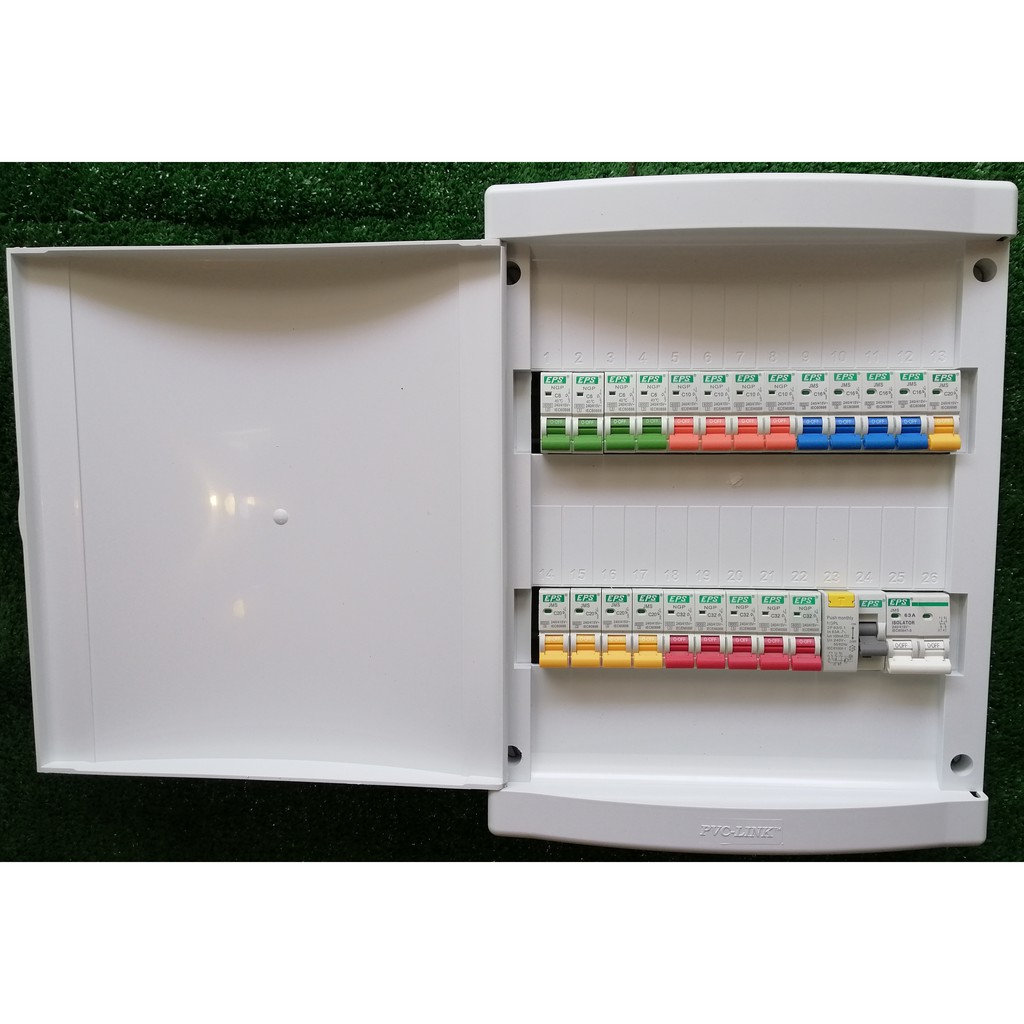 26-28WAY PVC DB BOX/ MCB BOX FULL SET COMPLETE WITH MAIN SWITCH (2Pole ...