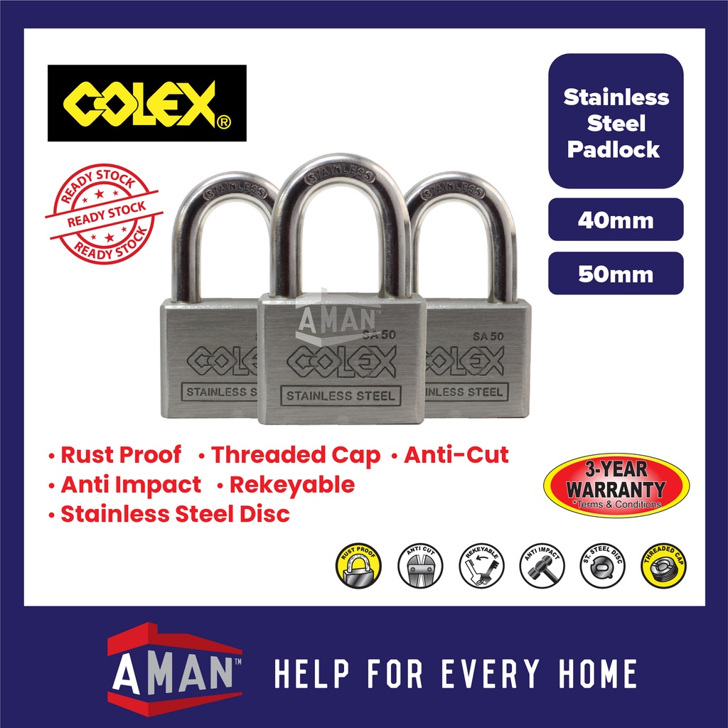 COLEX Rust-Proof Stainless Steel Threaded Cap Padlock Solid Aluminium ...
