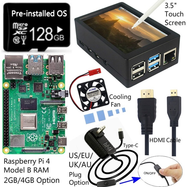 Raspberry Pi 4 Screen Kit:RPI 4B Board with 3.5" Touchscreen+ 64GB SD ...