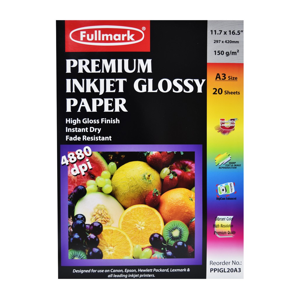Fullmark A3 Glossy Paper Premium Inkjet 150gsm - 20 sheets / pack ...
