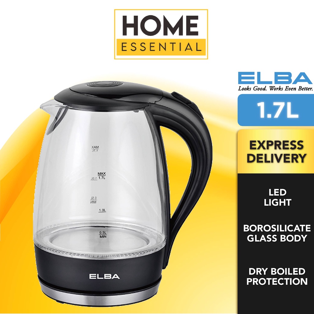 ELBA 1.7L Glass Jug Kettle with Blue Red Light EJK-F1723G(BK) | Shopee ...