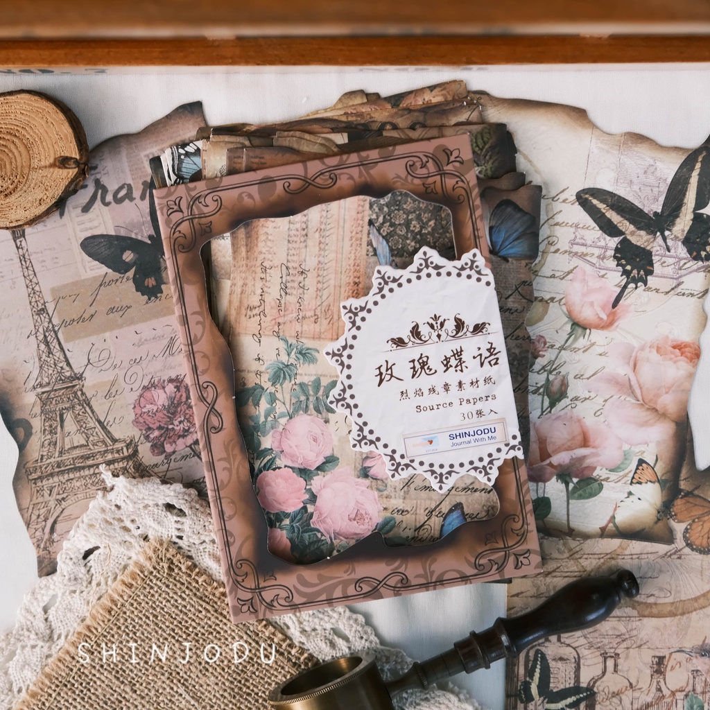 Burnt Flower & Butterfly Collage Paper Bundle | Shinjodu | Journal ...