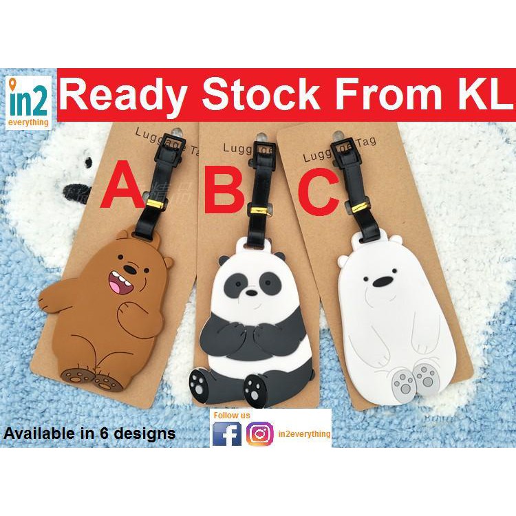 Miniso We Bare Bears Luggage Tag Travel Suitcase ID Tag Strap Panda ...