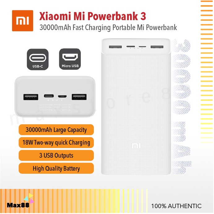 Xiaomi Mijia Power bank 3 30000mAh PB3018ZM 3 USB Type C 18W Fast ...