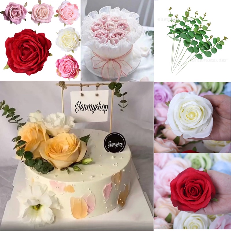 Artificial Simulation Flower Head Rose Cake Topper Decoration 8cm / 4 ...