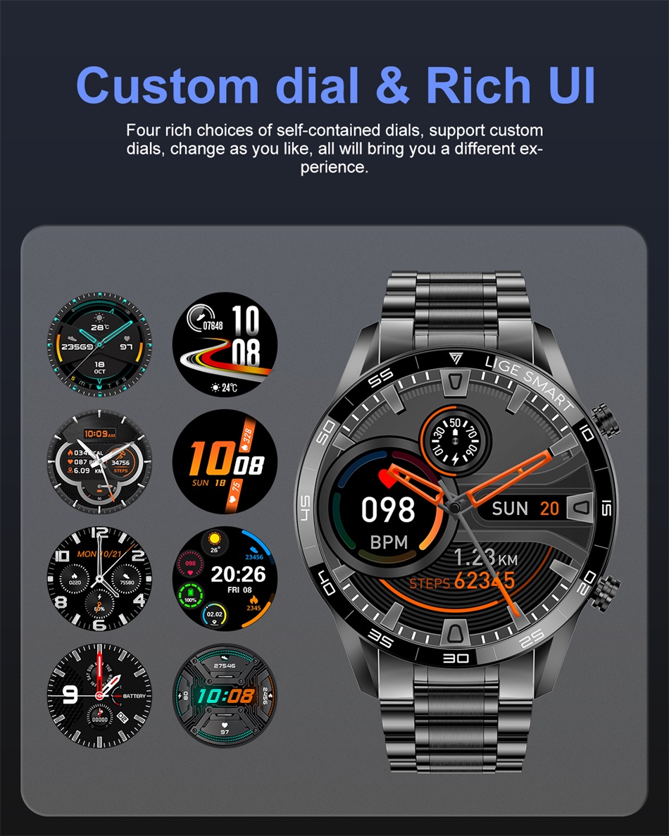 LIGE original Smart Watch Men Full Touch Screen Sports Fitness Watch ...