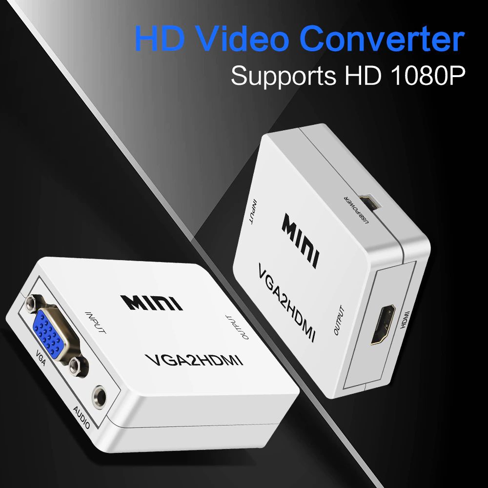 Vga to HDMI Connector Converter VGA2HDMI Digital Analog HD 1080p For PC ...