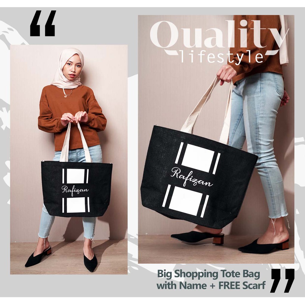 Customized Jute Bag Besar - Personalised Bag - Hadiah Birthday Wanita ...