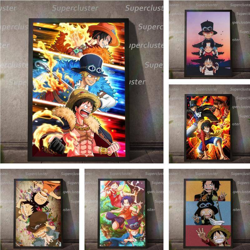 One Piece Canvas The Three Brothers Painting Luffy Ace Sabo Poster Wall ...