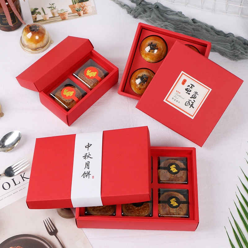 Red 4 Cavity/6 Cavity 63-80g Mid Autumn Mooncake Box Lid and Base Box ...