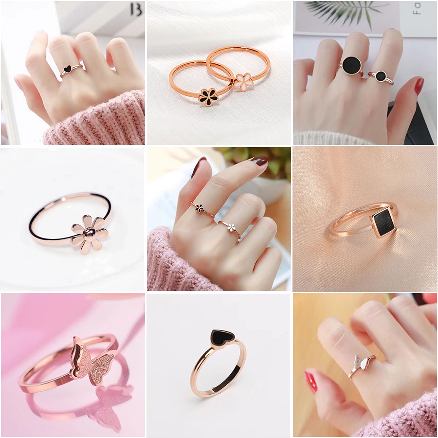 Classic Geometric Titanium Ring Black Flower Stainless Steel Index ...