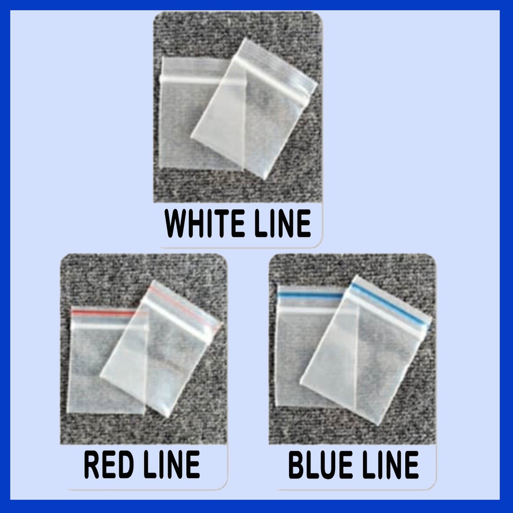 Mini Ziplock Bag 0.2mm Thick 100pcs Mouth food storage Blue Line, Red ...