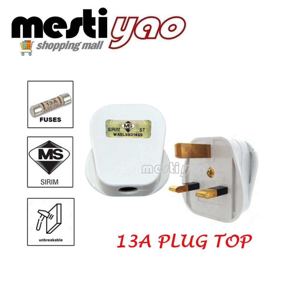 13 Amp White 3 Pin Plug Top SIRIM Approved Unbreakable Plug Top/Kepala ...