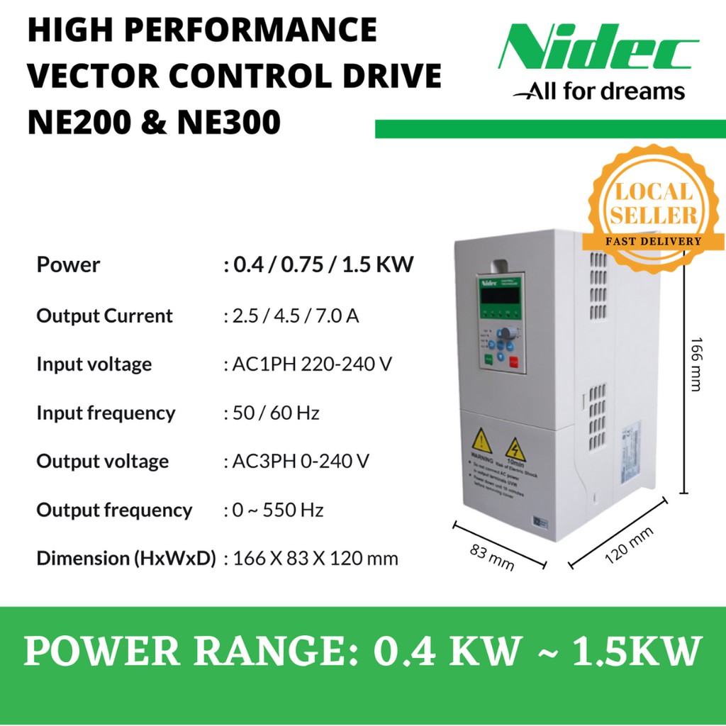 Nidec Control Techniques 0.75KW 1HP Inverter NE200 single phase VFD ...