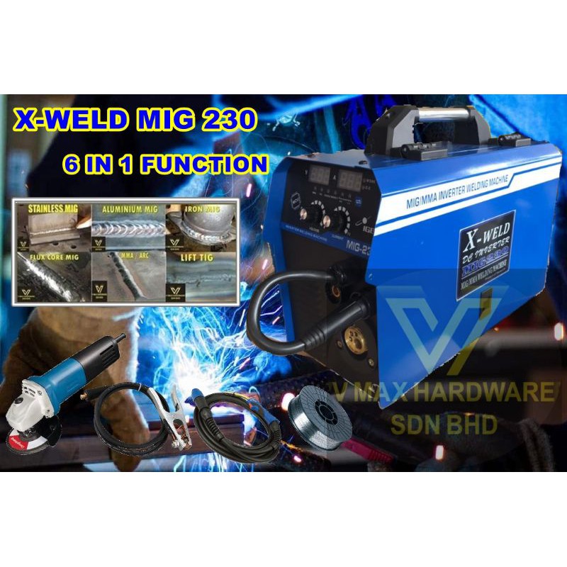X WELD- MIG-230 welding mesin flux core *NO GAS WELD* set (6 FUNCTION ...