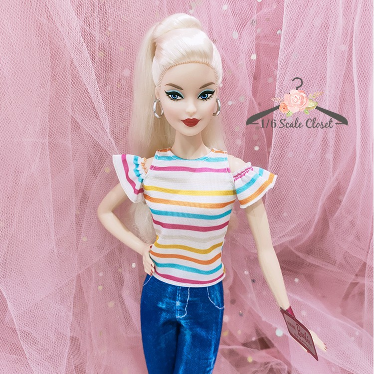Barbie Doll Clothes colorful stripes Top and faded denim pants (2pcs ...