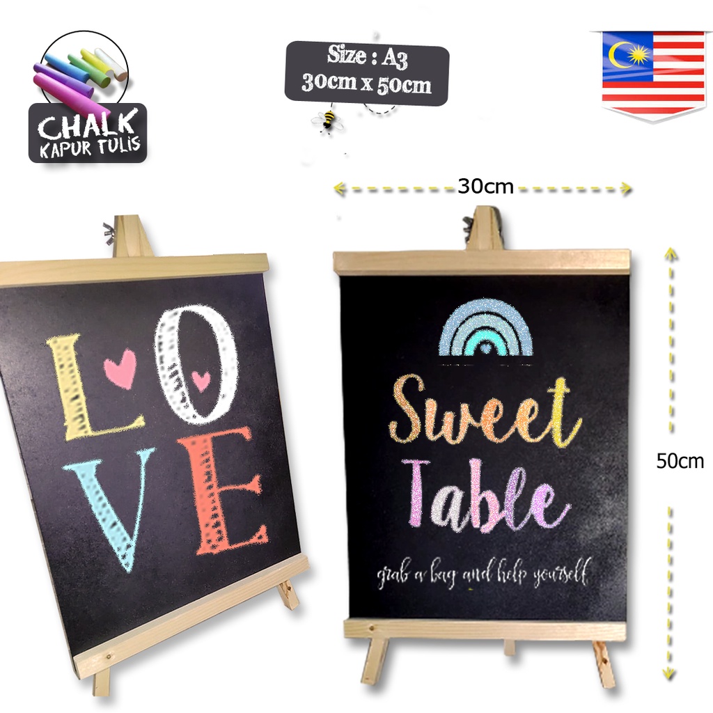 A3 (50cm*30cm) Table Menu Board Wood ChalkBoard Blackboard Papan Hitam ...