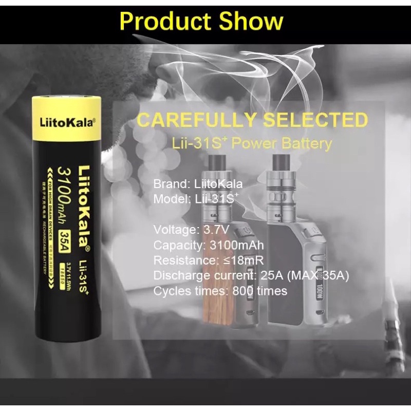 Liitokala Original 18650 35A high drain / discharge 3100mAh battery 3 ...