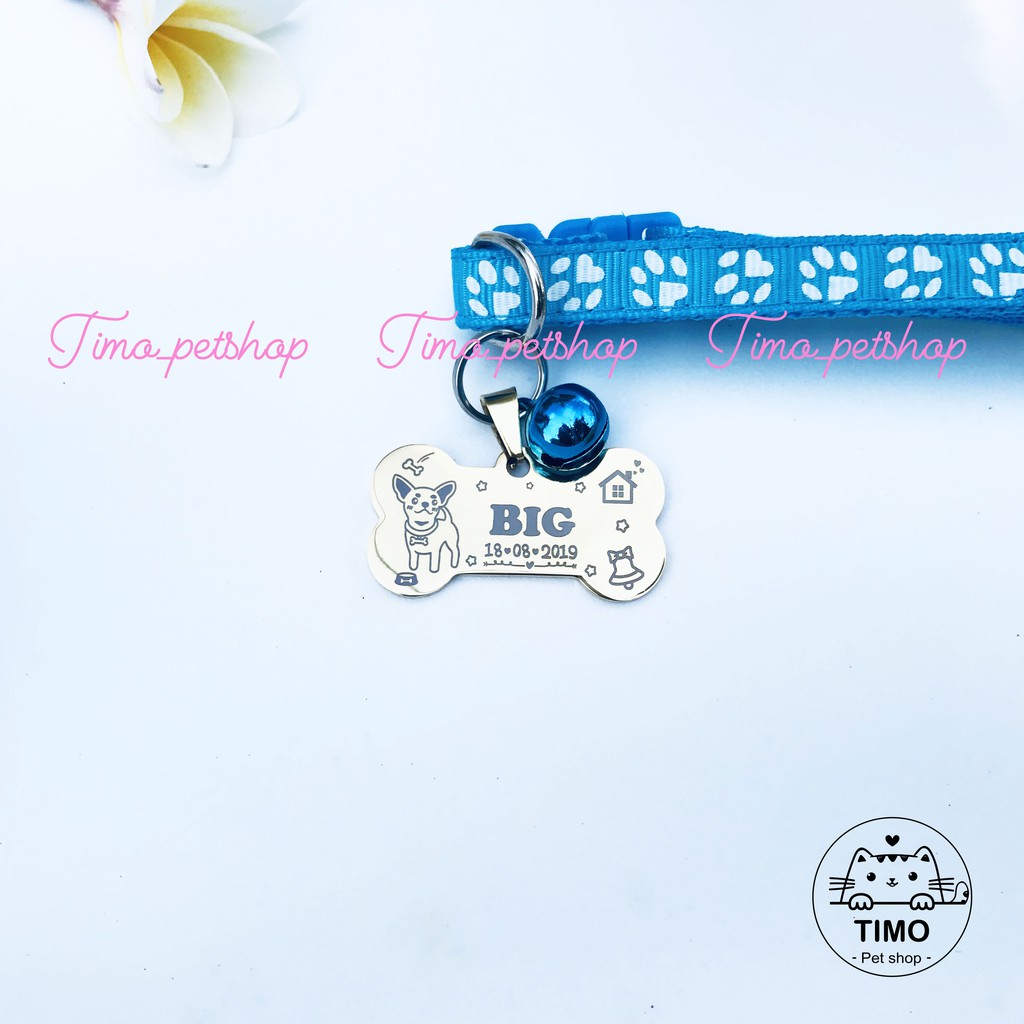 [COMBO] Stainless steel pet, dog and cat name tag + 2-layer collar ...