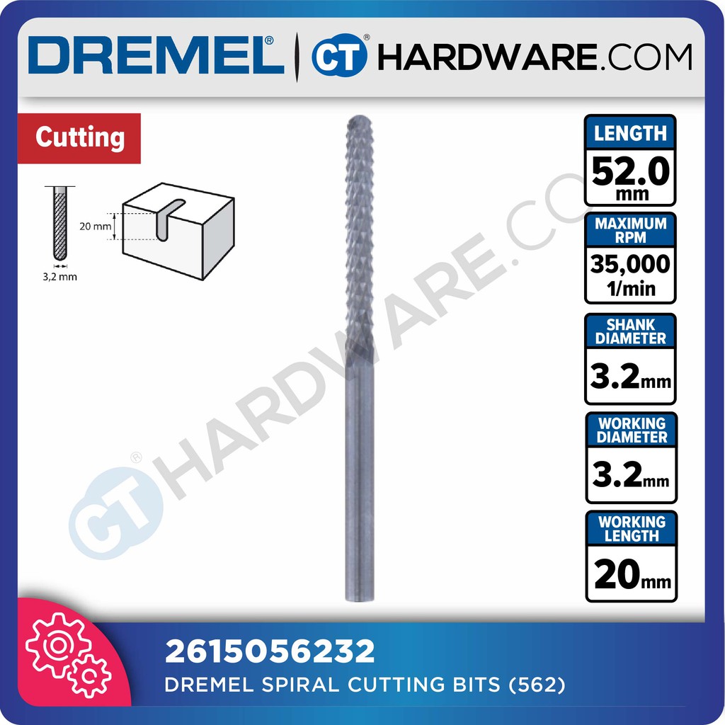 DREMEL DREMEL 2615056232 SPIRAL CUTTING BITS (562) For 'free' cutting ...