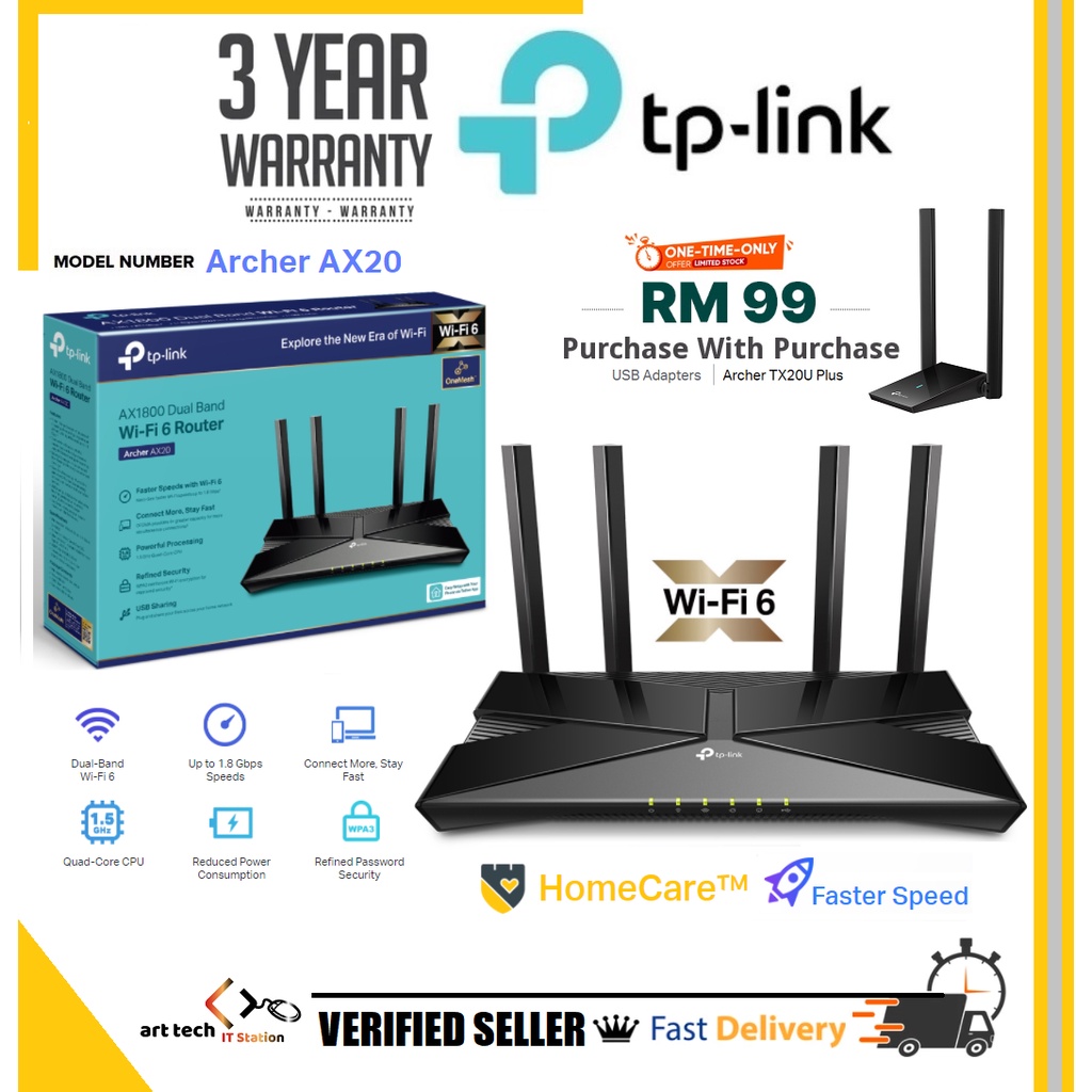 TP-Link WiFi-6 Archer AX20 AX1800 Gigabit Wireless Wi-Fi Router For ...