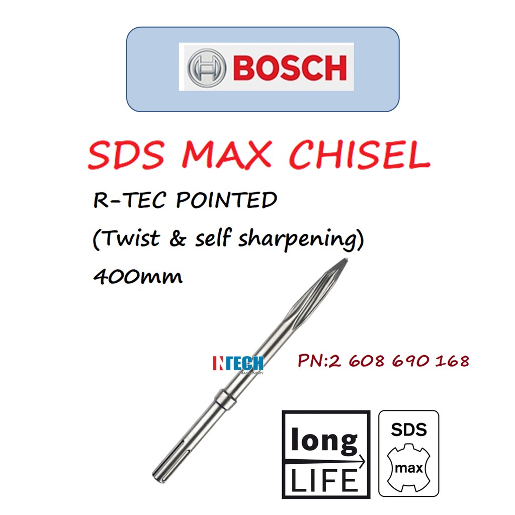 BOSCH 2608690168/2608690167 SDS MAX R-TEC POINTED CHISEL (TWIST & SELF ...