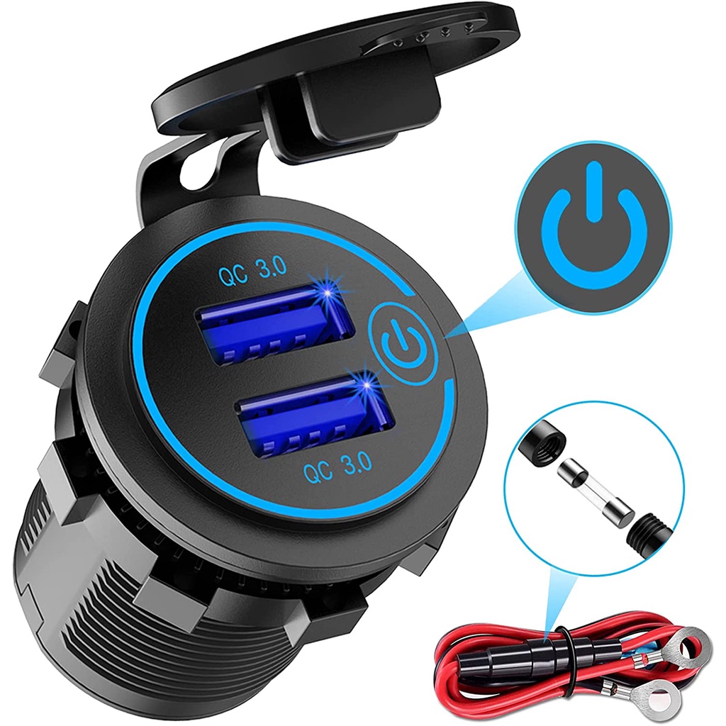 Quick Charge 3.0 Dual USB Charger Socket, Waterproof 12V-24V USB Outlet ...