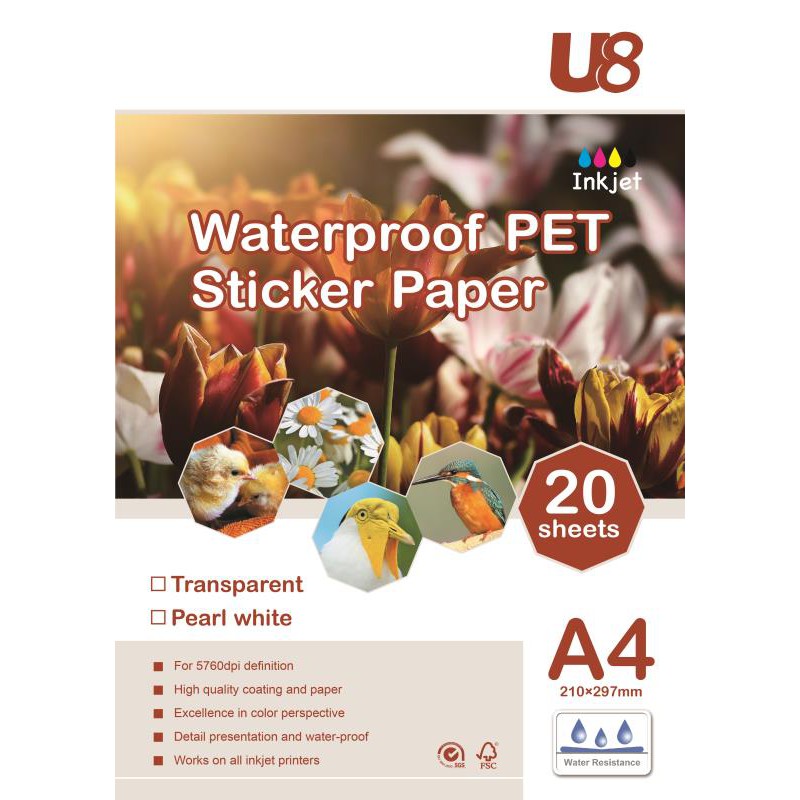 HIgh premium waterproof A4 PET film/ PET sticker paper for all inkjet ...