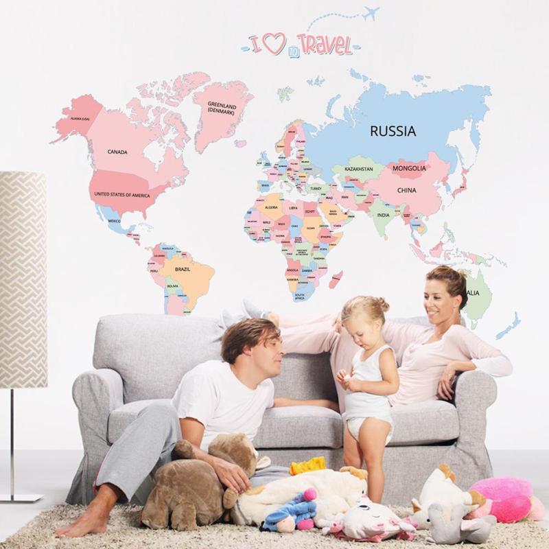 Large World Map Colourful World Map Sticker Kids World Map Peta Dunia ...